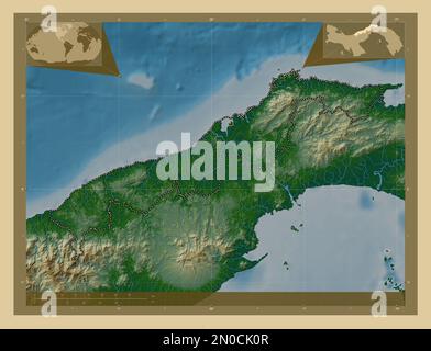 Colon, province of Panama. Colored elevation map with lakes and rivers ...