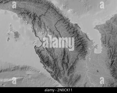 Darien, province of Panama. Grayscale elevation map with lakes and ...