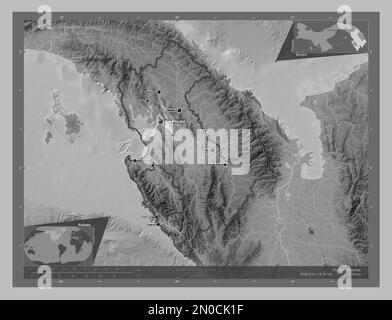 Darien, province of Panama. Grayscale elevation map with lakes and ...