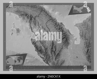 Darien, province of Panama. Grayscale elevation map with lakes and ...