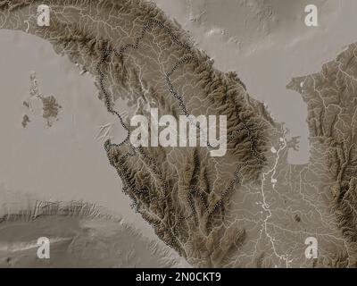 Darien, province of Panama. Colored elevation map with lakes and rivers ...