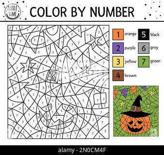 Halloween pumpkin color by number game for kids. Coloring page Stock ...