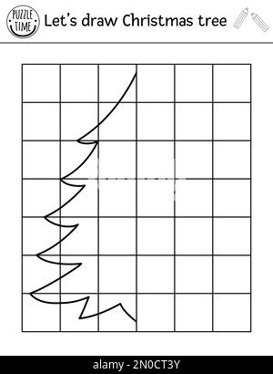 Vector Christmas drawing practice worksheet. Winter printable black and ...