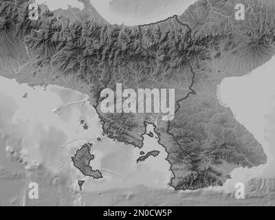 Veraguas, province of Panama. Grayscale elevation map with lakes and ...