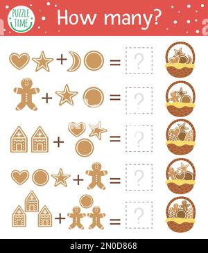 Christmas counting game with gingerbread man, bell, present, bird ...