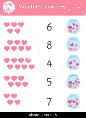 Saint Valentine day matching game with cupid and hearts. Holiday math ...