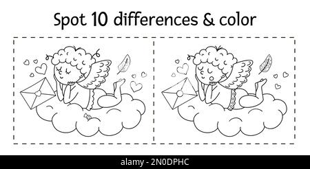 Saint Valentine coloring page for children with cute kawaii heart ...