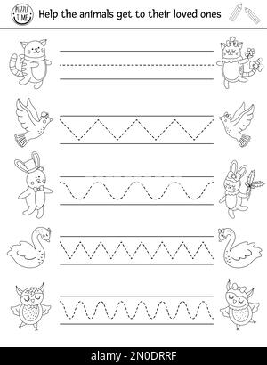 Vector Saint Valentine handwriting practice worksheet. February ...