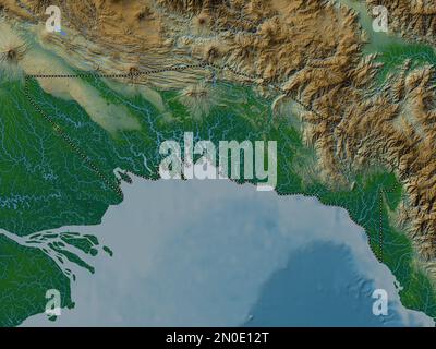 Gulf, province of Papua New Guinea. Colored elevation map with lakes ...
