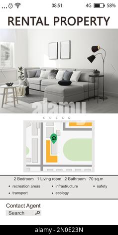 Property search agency application. Rental information: photo of living ...