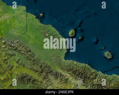 Madang, province of Papua New Guinea. Colored elevation map with lakes ...