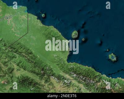 Madang, province of Papua New Guinea. Colored elevation map with lakes ...
