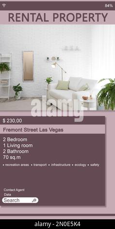 Property search agency application. Rental information: photo of living ...