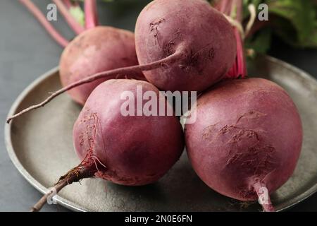 Raw ripe beets on metal platter, closeup Stock Photo - Alamy