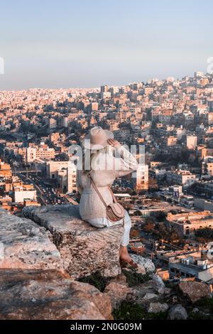 Sunset in downtown Amman, capturing the golden hour sunlight from the ...