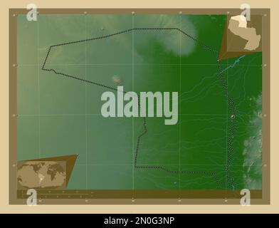 Alto Paraguay, department of Paraguay. Elevation map colored in sepia ...