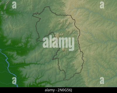 Amambay, department of Paraguay. Colored elevation map with lakes and ...