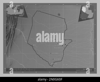 Boqueron, department of Paraguay. Grayscale elevation map with lakes ...