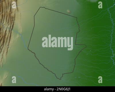 Boqueron, department of Paraguay. Colored elevation map with lakes and ...