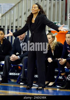 Auburn head coach Terri Williams-Flourney points from the sideline ...