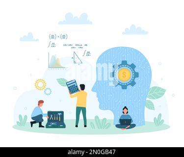 Brain gears in work progress concept vector illustration. Cartoon tiny ...