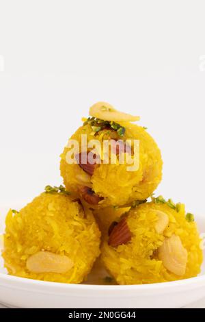 Traditional Indian Mithai Shahi Kesar Nariyal Honey Laddu, Ladoo Or ...