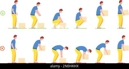 Correct and wrong technique to lift heavy object. Healthcare vector ...