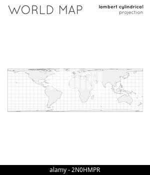 World map. Globe in Lambert cylindrical equal-area projection, plain ...