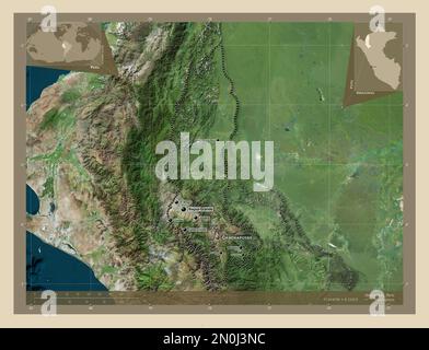 Amazonas, region of Peru. High resolution satellite map. Locations of ...