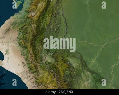 Amazonas, region of Peru. Low resolution satellite map. Locations of ...