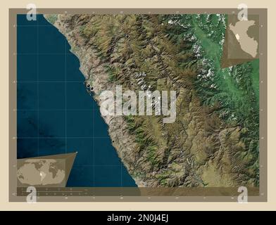Ancash, region of Peru. High resolution satellite map. Corner auxiliary ...