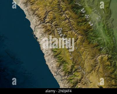 Ancash, region of Peru. Low resolution satellite map. Locations and ...