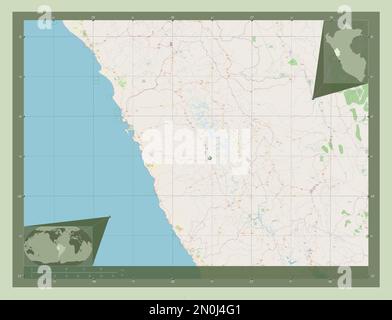 Ancash, region of Peru. Open Street Map. Locations and names of major ...