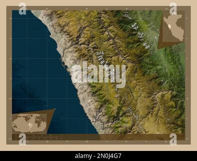 Ancash, region of Peru. Low resolution satellite map. Locations and ...