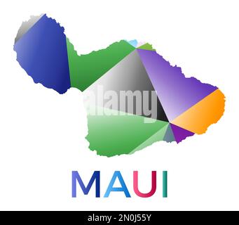 Maui icon. Polygonal map of the island in gradient ring. Round low poly ...