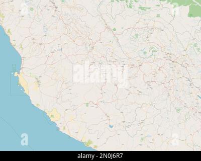 Ayacucho, region of Peru. Open Street Map. Locations and names of major ...