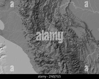 Cajamarca, region of Peru. Bilevel elevation map with lakes and rivers ...