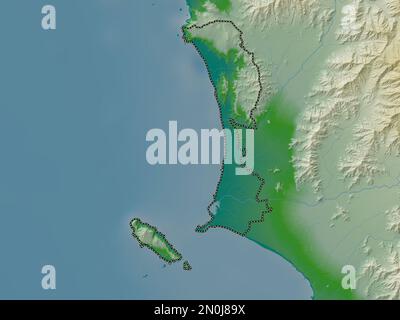 Callao, province of Peru. Colored elevation map with lakes and rivers ...