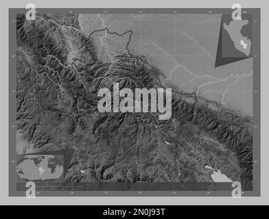 Cusco, region of Peru. Grayscale elevation map with lakes and rivers ...