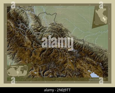 Cusco, region of Peru. Colored elevation map with lakes and rivers ...