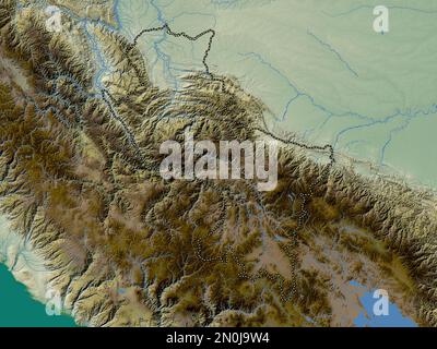Cusco, region of Peru. Colored elevation map with lakes and rivers ...