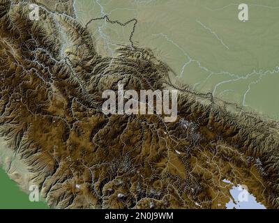 Cusco, region of Peru. Colored elevation map with lakes and rivers ...