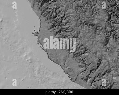 Ica, region of Peru. Bilevel elevation map with lakes and rivers ...