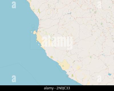 Ica, region of Peru. Open Street Map. Locations and names of major ...