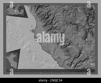 Ica, region of Peru. Bilevel elevation map with lakes and rivers Stock ...