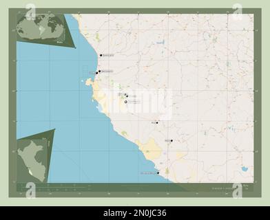 Ica, region of Peru. Open Street Map. Locations of major cities of the ...
