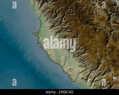 Ica, region of Peru. Colored elevation map with lakes and rivers Stock ...