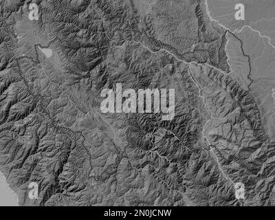 Junin, region of Peru. Bilevel elevation map with lakes and rivers ...
