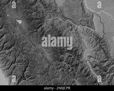 Junin, region of Peru. Elevation map colored in wiki style with lakes ...