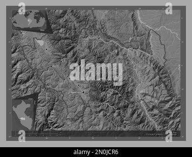 Junin, region of Peru. Bilevel elevation map with lakes and rivers ...